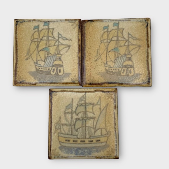 Vintage | Accents | Vintage 97s Sailing Ship Nautical Tiles Set Of 3 ...